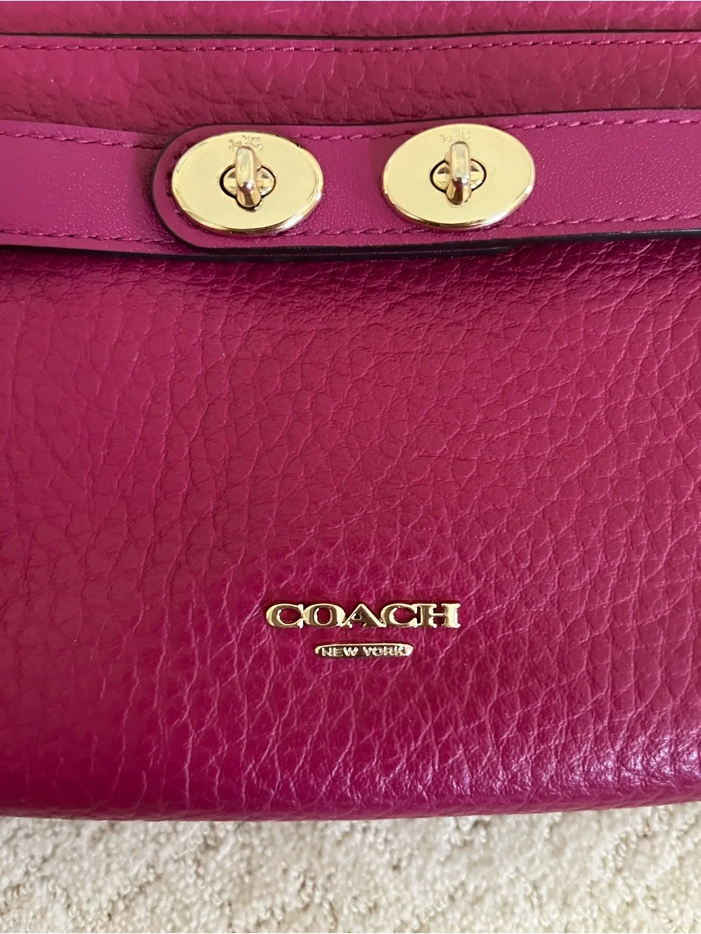 Coach | Bags | Coach Fuchsia Pebbled Leather Crossbody With Gold ...